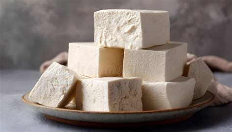 Creamy Fresh Tofu Blocks Stacked On Plate Soft Texture And Natural