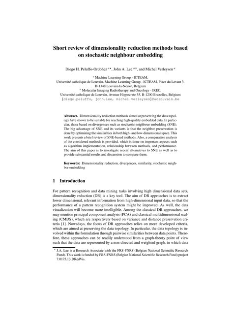 Pdf Short Review Of Dimensionality Reduction Methods Based On