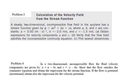 Solved Problem 3 Calculation Of The Velocity Field From The