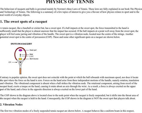 University Of Sydney Tennis Racket Physics Handout For 9th 10th