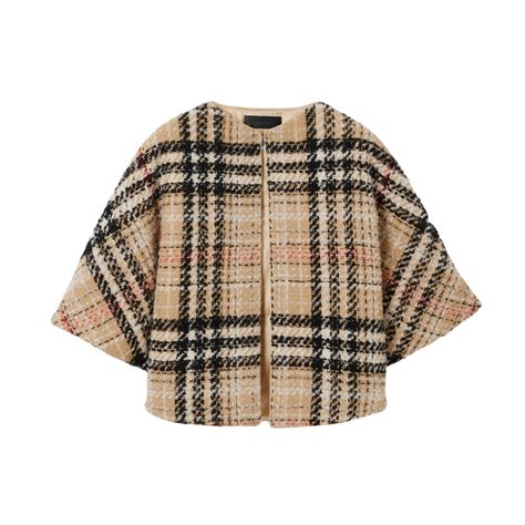 W 버버리 이그재저레이트 체크 캐시미어 실크 트위드 케이프 아카이브 베이지 Burberry Kream