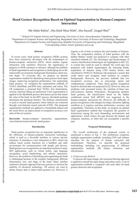 Pdf Hand Gesture Recognition Based On Optimal Segmentation In Human Computer Interaction