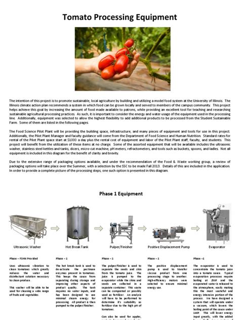 Tomato Processing Equipment Phase 1 Pdf Pump Fruit Preserves