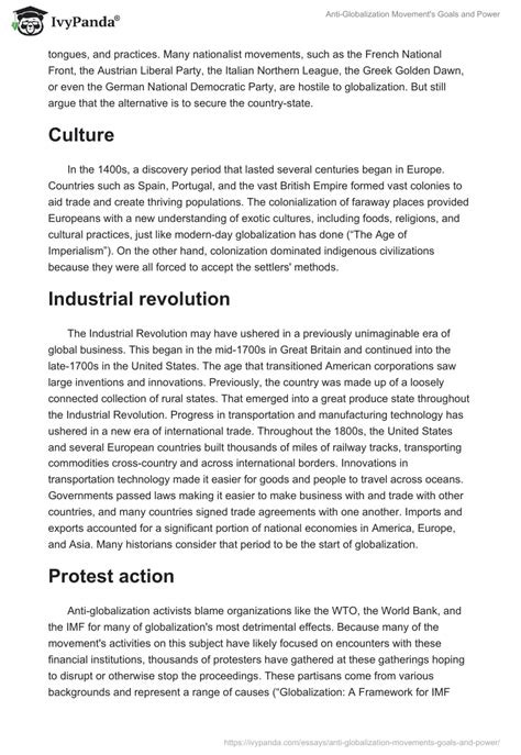 Anti Globalization Movements Goals And Power 2014 Words Essay Example