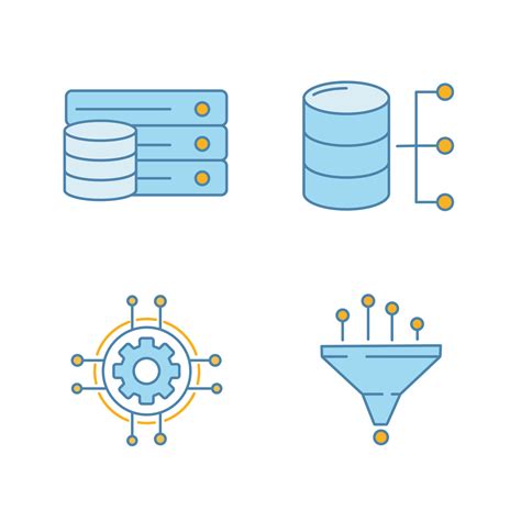 Machine Learning Color Icons Set Relational Database Server Digital