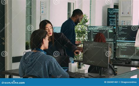 Asian Team Of Artificial Intelligence Cloud Programers Talking About