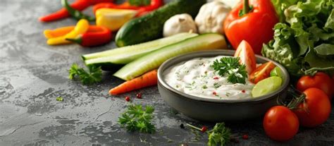 Premium Photo Fresh Vegetables And Dip On Table