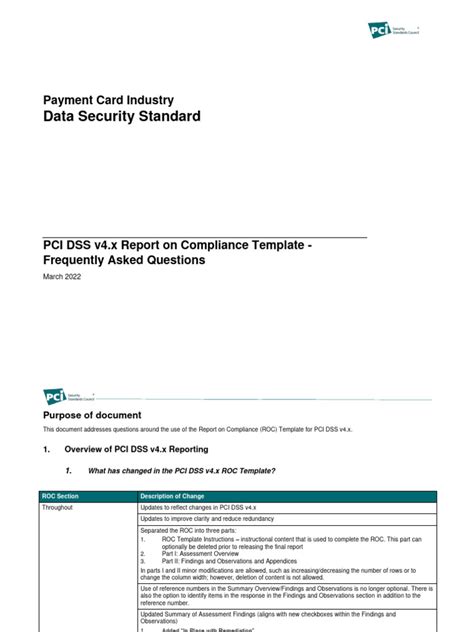 Pci Dss V4 0 Roc Template Faqs Pdf Payment Card Industry Data Security Standard