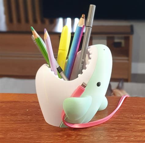 3d File Shark Pen Cup Cable Holder Kawaii 🦈・3d Printer Design To