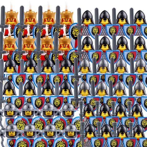 Moc 중세 사자 기사 군인 피규어 빌딩 블록 성 군사 육군 그림자 가드 검 헬멧 방패 무기 벽돌 장난감 Aliexpress