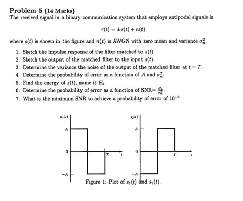 Solved Problem 5 14 Marks The Received Signal In A Binary Communication System That Employs