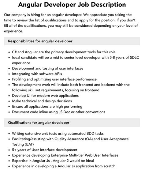 Angular Developer Job Description Velvet Jobs