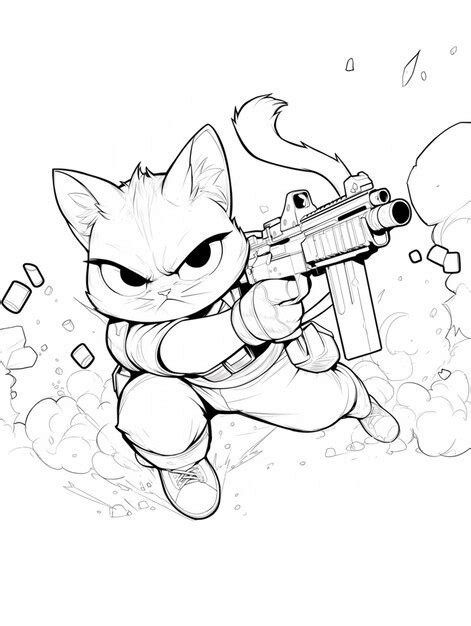 A Drawing Of A Cat With A Gun In Its Hand Generative Ai Premium Ai