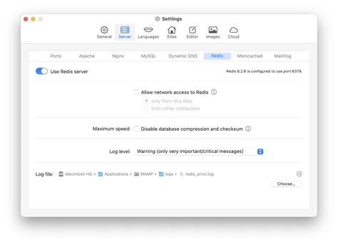 mamp pro macos documentation settings server redis