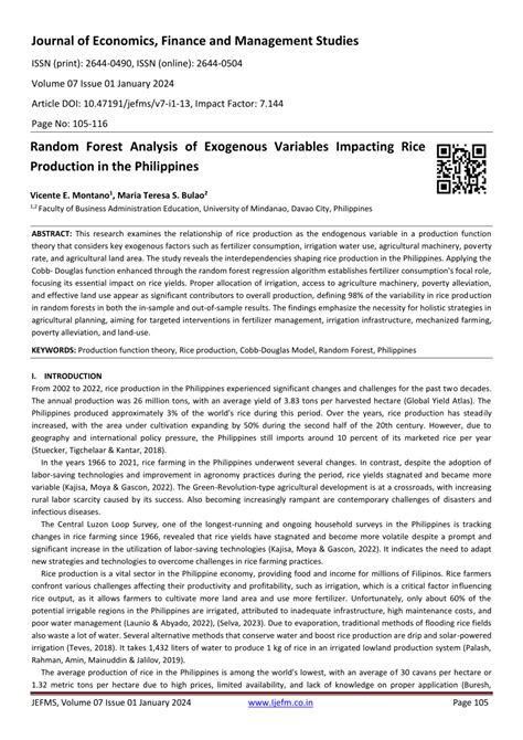 Pdf Random Forest Analysis Of Exogenous Variables Impacting Rice