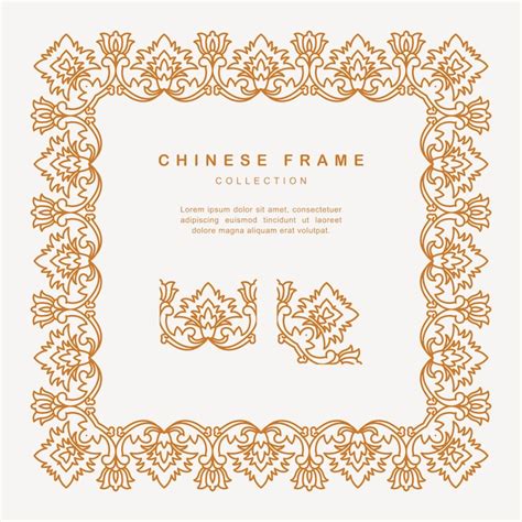 꽃 요소와 전통 중국 골든 프레임 프리미엄 벡터