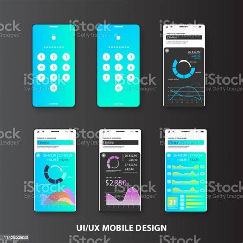 벡터 일러스트 레이 션의 모바일 앱 인포 그래픽 응용 프로그램 Ui Ux 디자인 요소 Gui 위젯에 대한 스톡 벡터 아트 및