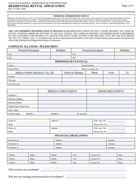 California Rental Application Form Template Pdf Word Download