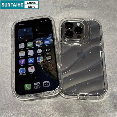 Suntaiho Anti Fouling Transparent Wavy Bumper Casing Silicone Soft Phone Case For Iphone Pro
