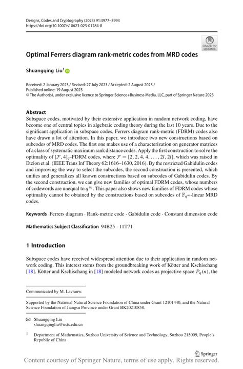 Optimal Ferrers Diagram Rank Metric Codes From Mrd Codes Request Pdf