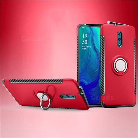 Armor Anti Drop Carbon Pc Silicon Invisible Ring Holder Phone Case For Oppo Reno Red Oppo