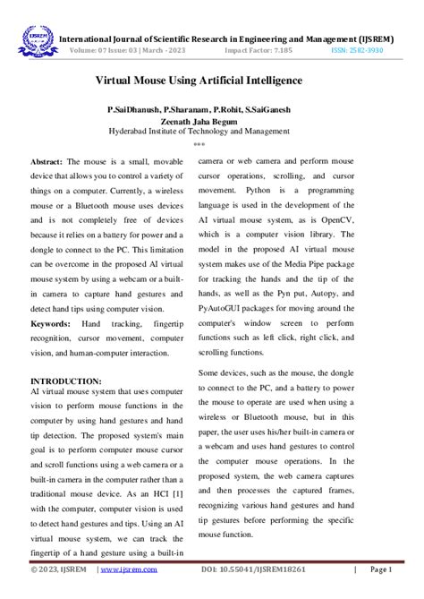 Pdf Virtual Mouse Using Artificial Intelligence