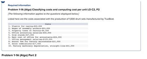 Solved Required Information Problem 1 1a Algo Classifying