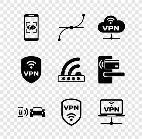 Set Mobile And Eye Scan Bezier Curve Vpn Network Cloud Connection Smart Car Alarm System