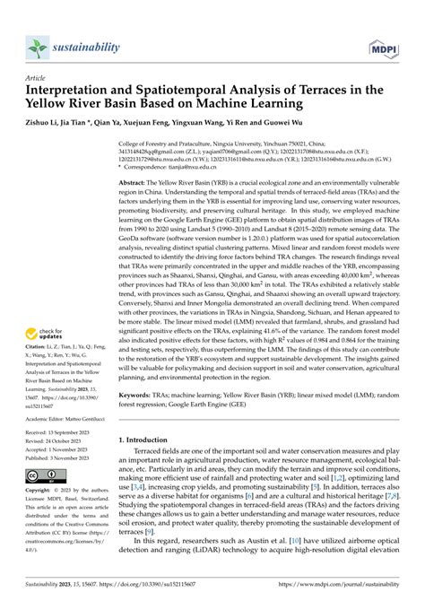 Pdf Interpretation And Spatiotemporal Analysis Of Terraces In The Yellow River Basin Based On