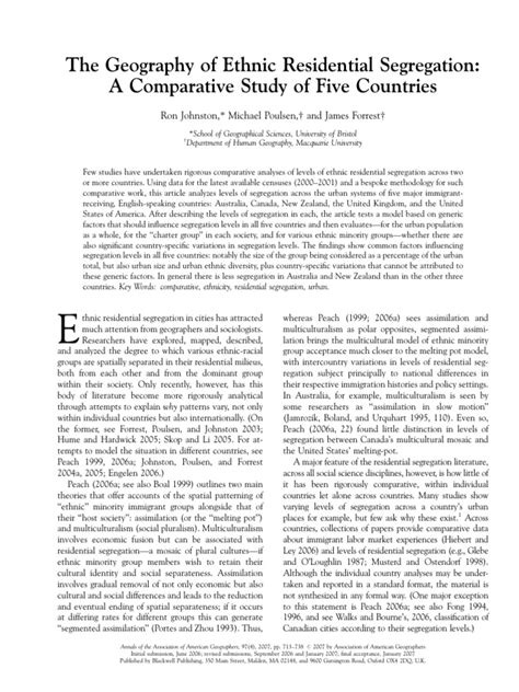 Johnston 2007 The Geography Of Ethnic Residential Segregation A