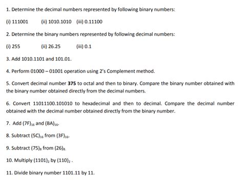Solved 1 Determine The Decimal Numbers Represented By