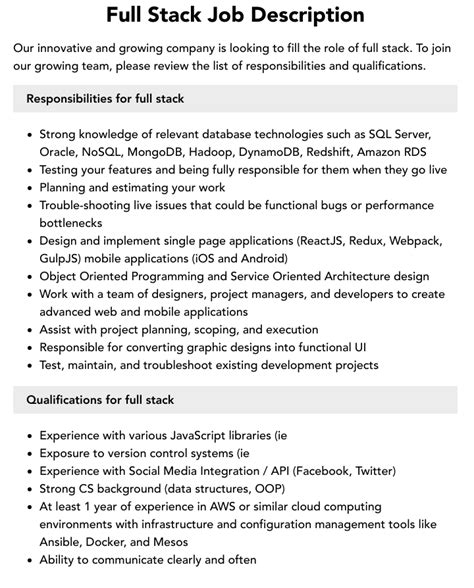 Full Stack Job Description Velvet Jobs
