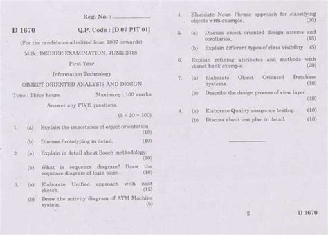 Bharathiar University M Sc Information Technology OBJECT ORIENTED