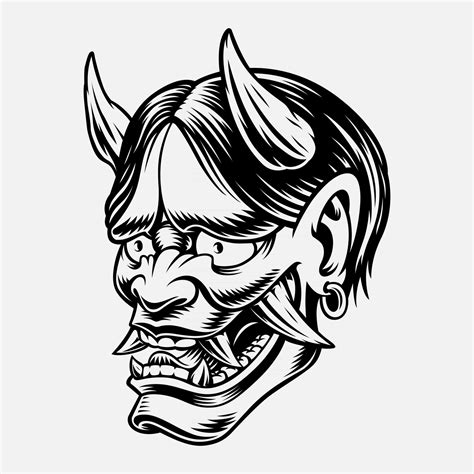 Una Ilustración Vectorial En Blanco Y Negro De Un Demonio Oni Japonés