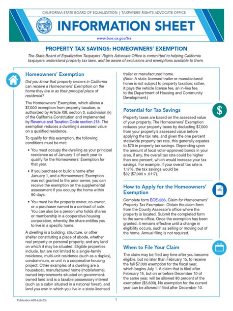 Info Sheet Homeowners Exemption California Pdf Property Tax Taxes