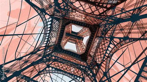 Striking Parisian Travel Poster In Captivating Art Deco Style Black Outlines And Cel Shading