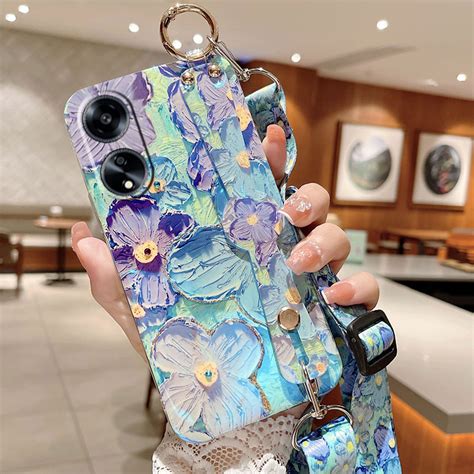 เคสoppo A38 A58 A78 A98 พร้อมสายยาวลายดอกไม้สวยงามปลอกอ่อน Oppo A38 A58