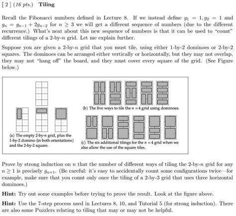 Solved 2 16 Pts Tiling Recall The Fibonacci Numbers