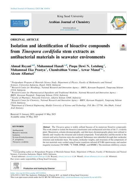 Pdf Isolation And Identification Of Bioactive Compounds From Tinospora Cordifolia Stem