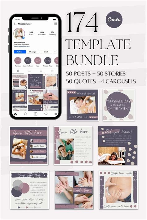 Massage Marketing Bundle Massage Therapy Social Media Canva Template