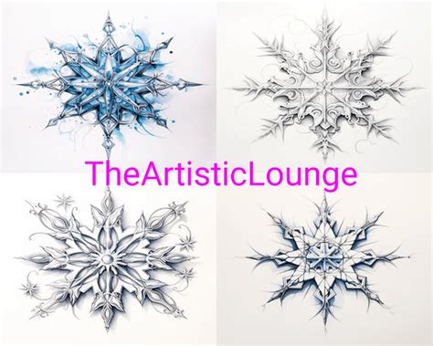 Snowflake Sketch Collection Set Of 4 Digital Downloads Etsy