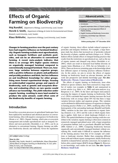 Pdf Effects Of Organic Farming On Biodiversity