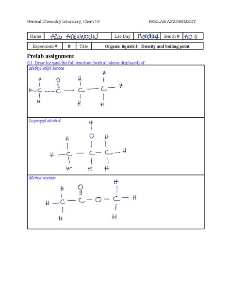 Lab Prelab Assignment Submission General Chemistry Laboratory Chem