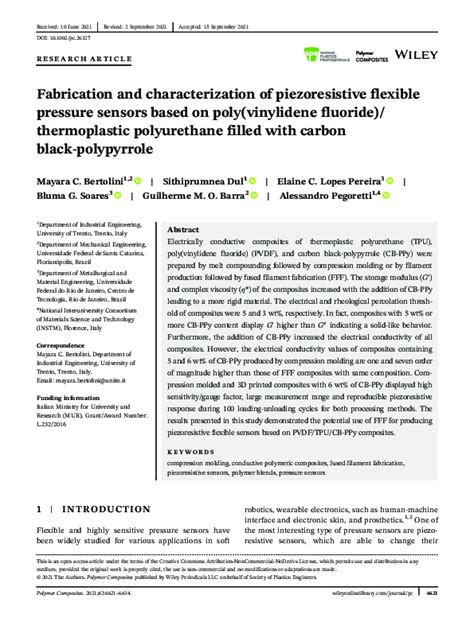 Pdf Fabrication And Characterization Of Piezoresistive Flexible Pressure Sensors Based On Poly