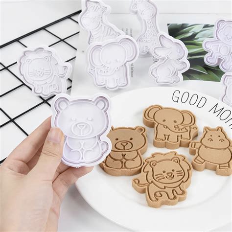 Badu Bg 4 бр лот форма за бисквитки с животни от джунглата лъв слон жираф релефна форма за