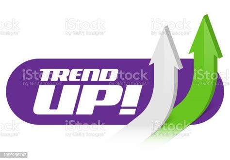 배너 템플릿 위쪽을 가리키는 두 개의 흰색과 녹색 입체 화살표 파란색 단추의 텍스트 트렌드 업 벡터 일러스트 레이 션 가막살나무에 대한 스톡 벡터 아트 및 기타 이미지