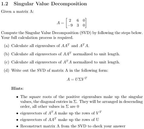 solved 1 2 singular value decomposition given matrix a a [2