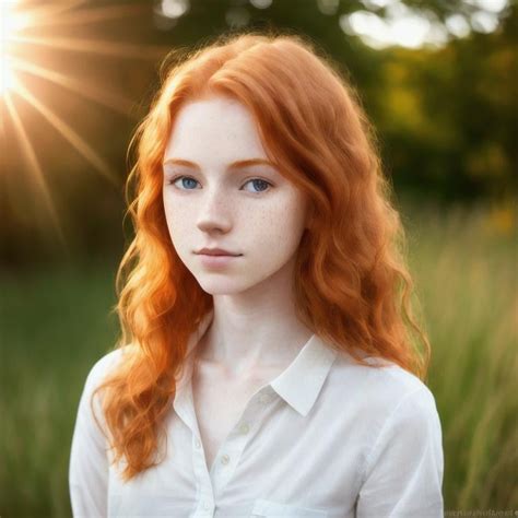 Portrait Of Ginger Pale Skin Freckled Young Skinny W