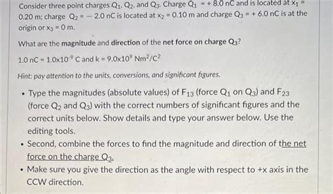 Solved Consider Three Point Charges Q1 Q2 And Q3 Charge