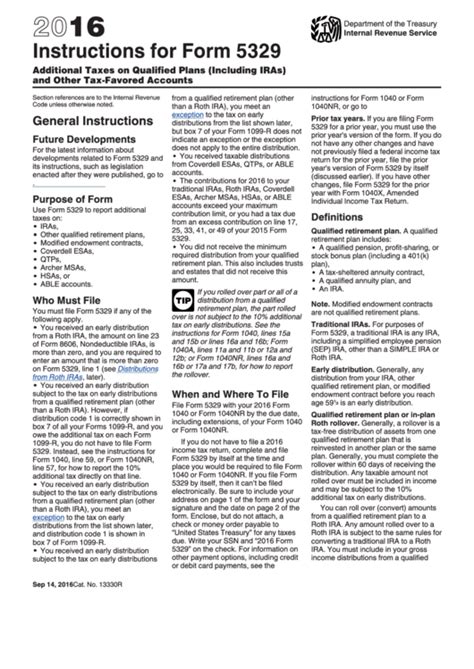 Instructions For Form 5329 2016 Printable Pdf Download